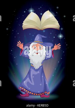 Wizard reading a spell book. Old medieval magician character studying ...