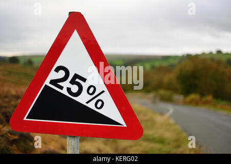 Road sign warning motorists approaching a 25% gradient Stock Photo - Alamy
