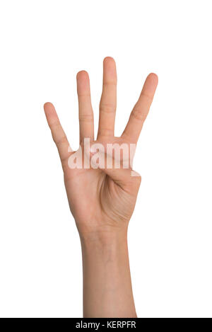 Hand Gesture - Number Four isolated on white Stock Photo - Alamy