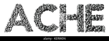 Ache word made from a skull font. 3D Rendering Stock Photo - Alamy