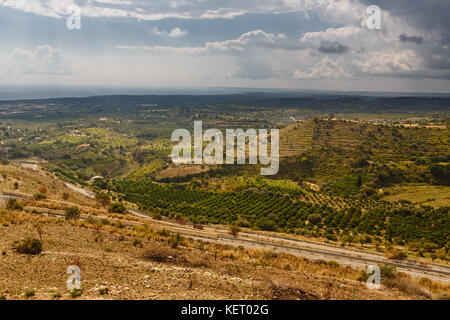 Arial view on the Sicilian landscape near the city of Avola, Italy ...