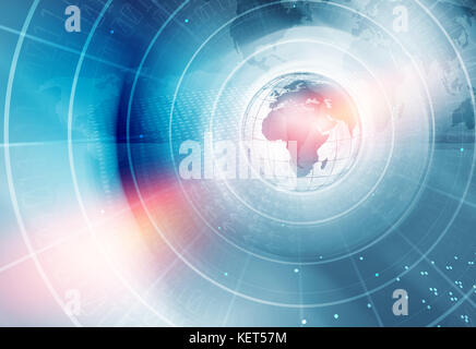 Binary Code circles around earth on background as stylized world map ...