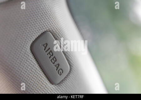 airbag label on the side of a car seat Stock Photo - Alamy