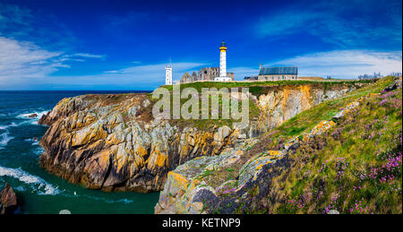Panorama of lighthouse and ruin of monastery, Pointe de Saint Mathieu ...