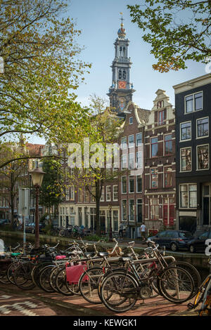 The tower of the Westerkerk church in the Jordaan quarter of Amsterdam ...