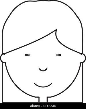 flat line uncolored girl over white background vector illustration ...