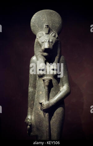 Ancient Egyptian goddess Sekhmet, holding the ankh and the scepter, the ...