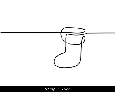 Christmas holidays sock. Continuous line drawing. Vector illustration ...