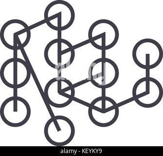 Deep learning AI linear icon. Neural network with cogwheels. Thin line ...