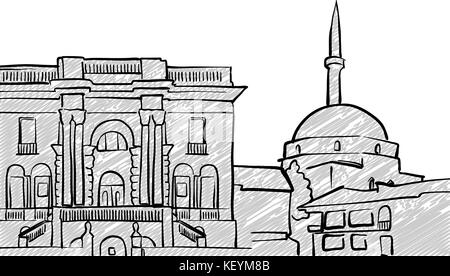 Belgrade, Serbia famous landmark sketch. Lineart drawing by hand ...