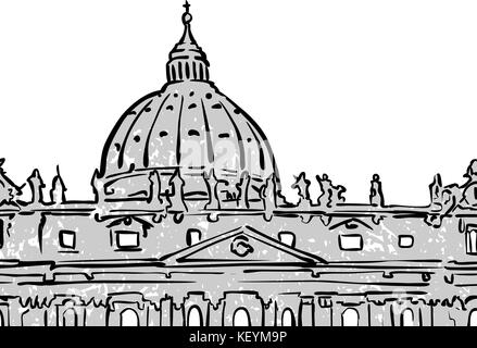 Drawing sketch illustration of St. Peter's Basilica in Vatican City ...