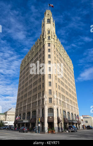 The historic Alamo in the Alamo Plaza with the Emily Morgan Hotel ...