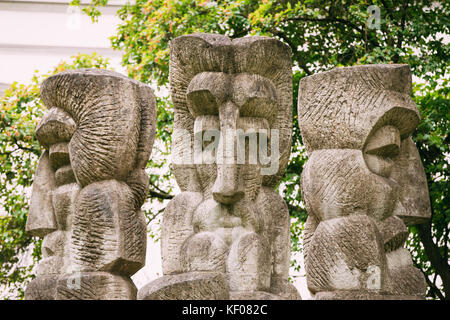 Vilnius, Lithuania. Symbols Of Deities From Paganism Stone Cult Image ...