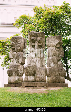 Vilnius, Lithuania. Symbols Of Deities From Paganism Stone Cult Image ...