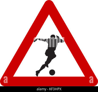 Warning sign with soccer player symbol Stock Photo - Alamy
