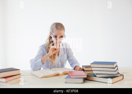 girl business Secretary reads books is preparing for the exam Stock ...