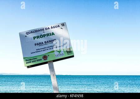 Water quality monitoring sign at Jurere Beach. Florianopolis, Santa ...
