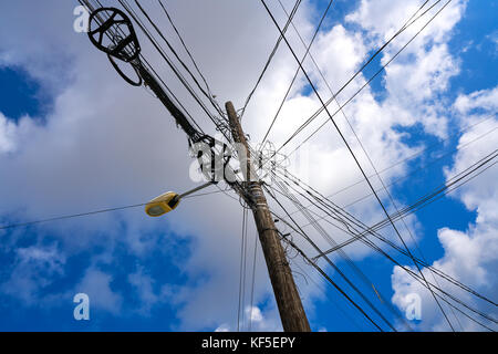 light pole distribution transformer messy wires Stock Photo - Alamy