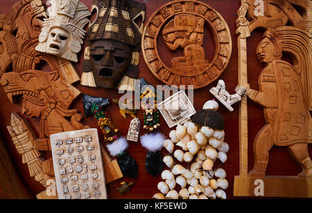 Mayan mexican handcrafts souvenirs carved skulls embroidery Stock Photo ...