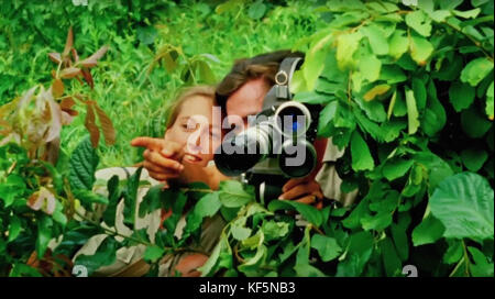 Jane Goodall, her husband Hugo van Lawick, and their son, Grub. ca 1976 ...