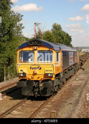 First GBRF class 66 locomotive hauling freight containers on the ...