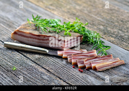 Delicious South Tyrolean cured farmhouse bacon Stock Photo - Alamy