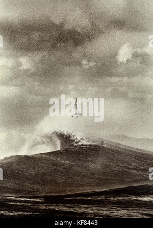 FIJI, surfer bailing out of a big wave, Frigates Pass (B&W Stock Photo ...