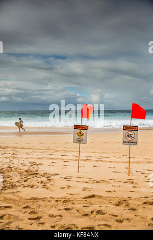 Warning signs on the beach of Oahu, Hawaii, USA Stock Photo - Alamy