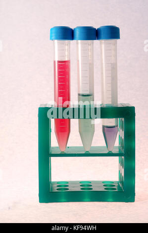Phase separation in test tubes. These solutions have separated into ...
