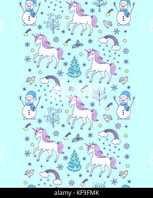 Seamless pattern with unicorns and Christmas tree. Christmas and New ...