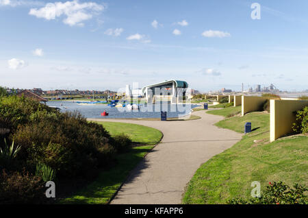 The Boating Lake and 'Tuned In' Building at Redcar Stock Photo - Alamy