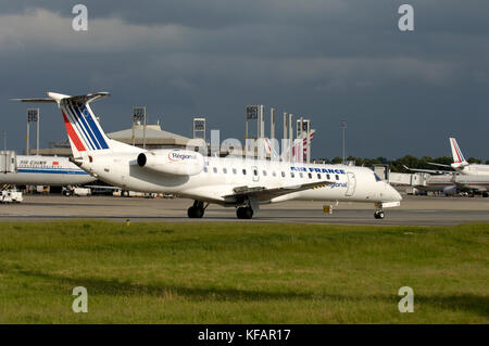 Embraer ERJ-145 aircraft wing with split flaps (model Fowler) down ...