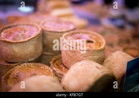 Window display of homemade pork pies. Phillip Smith & Co. pork butchers ...