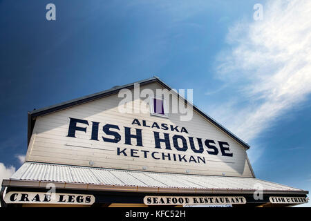 USA, Alaska, Ketchikan, exterior of the Alaska Fish House Restaurant ...