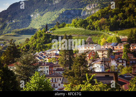 Alpine town village Povo Trento in summer light rural italian houses ...