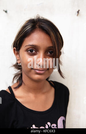 MAURITIUS; street portrait of a young woman in Port Louis Stock Photo ...
