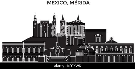 Mexico, Merida tourism landmarks, vector city travel illustration Stock ...