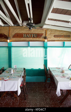 Empty yacht interior with chair and table set for dinner Stock Photo ...