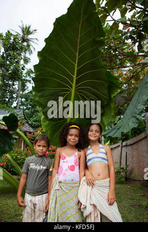 outside three French-Polynesia leisure time friends cheerfully society ...