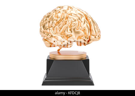 3d brain golden trophy on white Stock Photo - Alamy