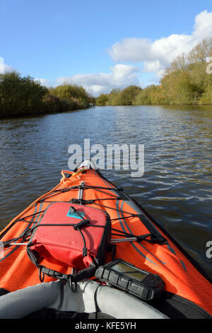 Advanced Elements inflatable kayak on the River Bure at Belaugh staithe ...