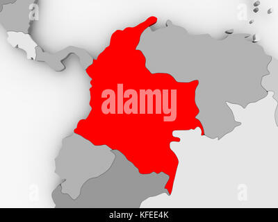 Colombia in red on grey political map with transparent oceans. 3D ...