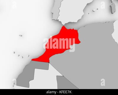 Morocco in red on grey political map with transparent oceans. 3D ...