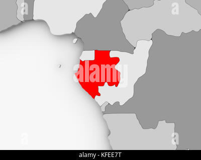 Gabon in red on grey political map with transparent oceans. 3D ...