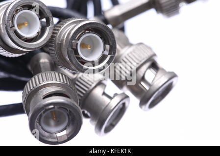 Closeup of bunch bnc connectors isolated on white background Stock ...