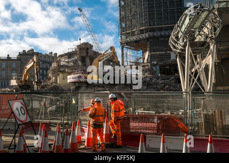 Demolition of the St James Centre in Edinburgh, built in the 1970's the ...