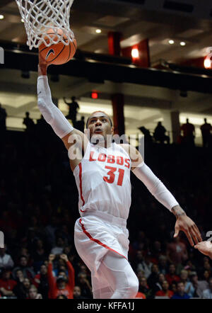 Albuquerque, NM, USA. 27th Oct, 2017. UNM's #2 Sam Logwood puts up the ...
