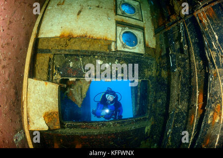 Shipwreck Ledenik, Wreck and scuba diver, Adriatic Sea, Mediterranean ...