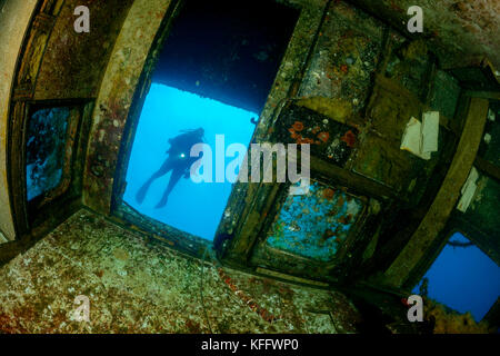 Shipwreck Ledenik, Wreck and scuba diver, Adriatic Sea, Mediterranean ...
