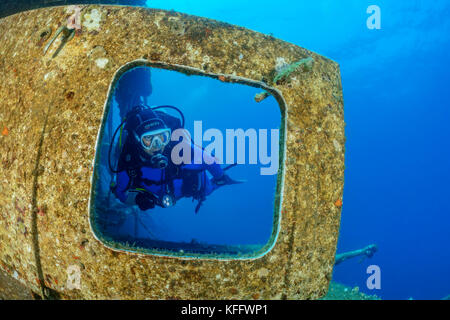 Shipwreck Ledenik, Wreck and scuba diver, Adriatic Sea, Mediterranean ...